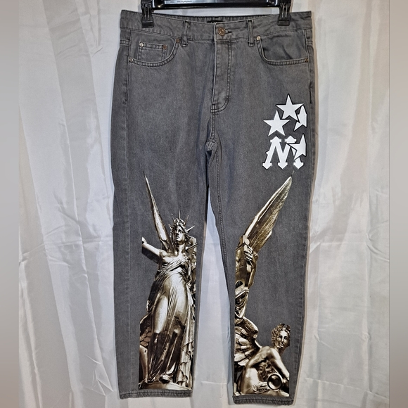 Boohoo MAN | Jeans | Boohoo Man Buttonfly Graphic Jeans Mens 34x3 Gray ...